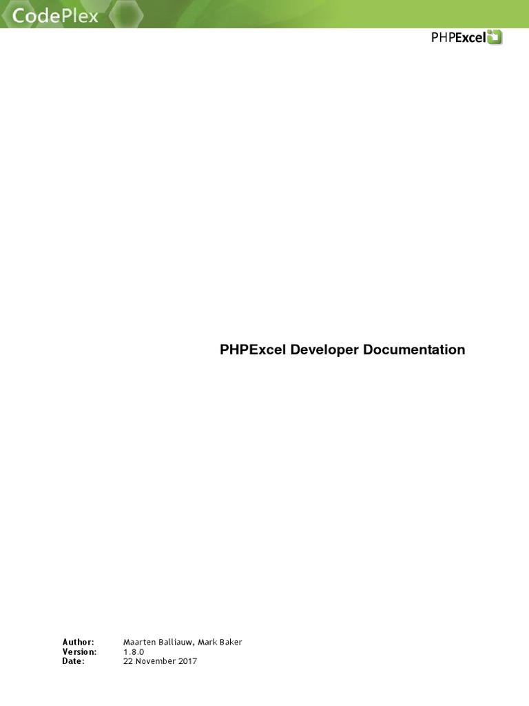 PHPExcel Developer Documentation | PDF | Spreadsheet | Worksheet PHPExcel Developer Documentation | PDF | Spreadsheet | Worksheet