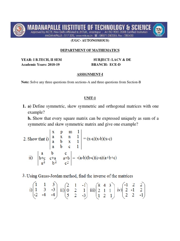 Assignment 1 PDF | PDF | Matrix (Mathematics) | Eigenvalues And ... Assignment 1 PDF | PDF | Matrix (Mathematics) | Eigenvalues And ...