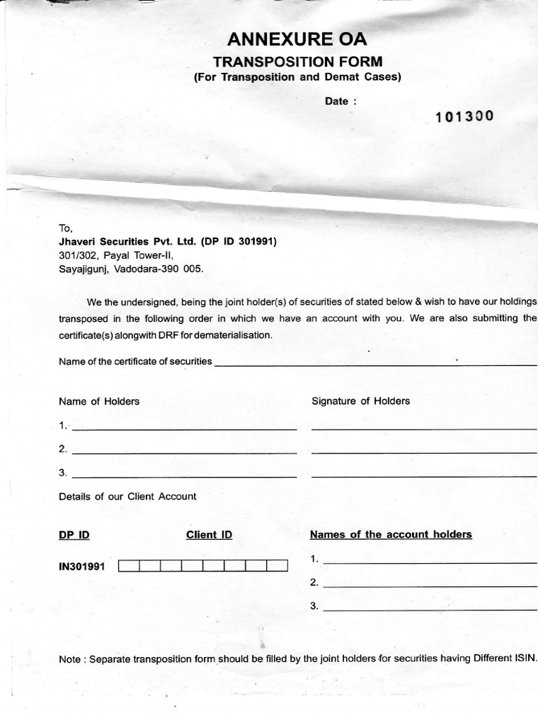 Transposition Form PDF | PDF