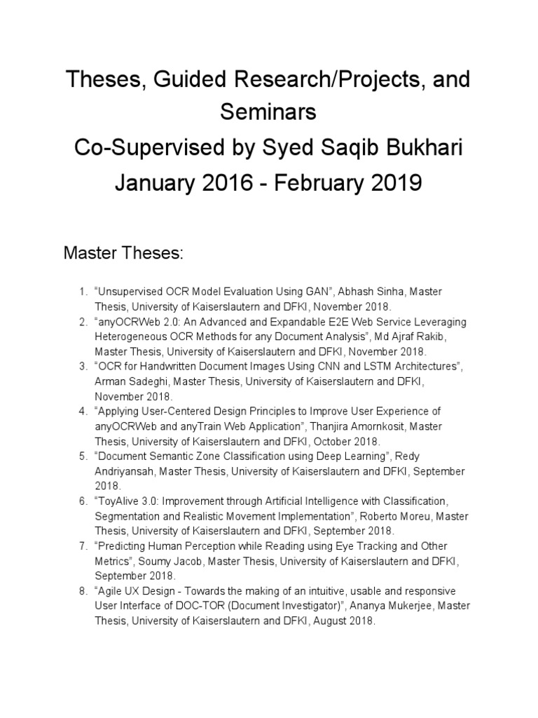 Theses Guided Research Projects Seminars Co Supervision by Saqib ...