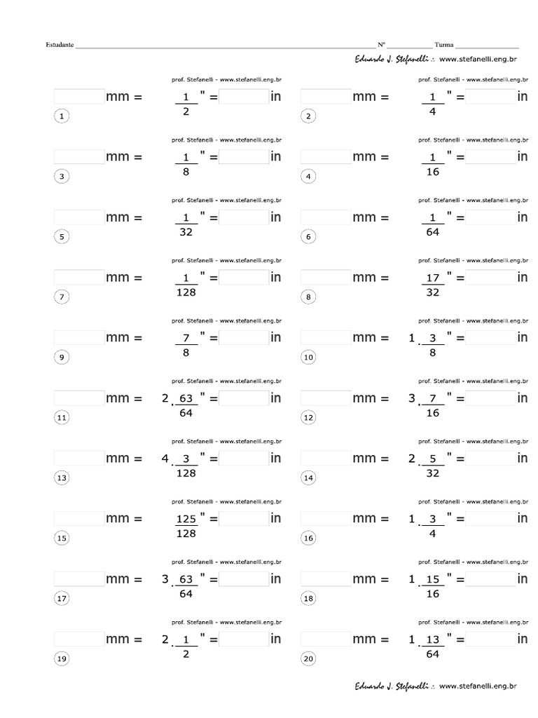 Conversao Transformacao Polegada Fracionaria Milimetro Polegada ...