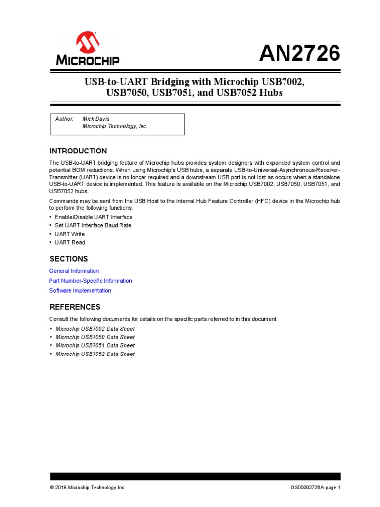 AN2726 USB To UART Bridging With Microchip USB7002 USB7050 USB7051 and ...