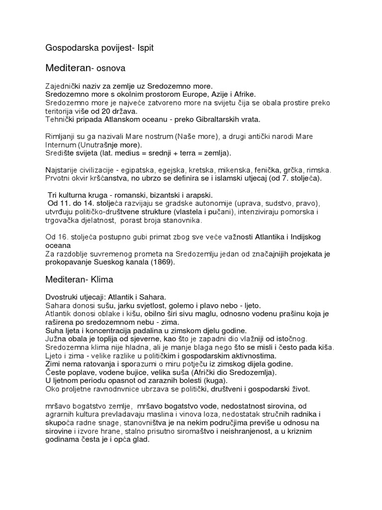 Gospodarska Povijest Ispit PDF | PDF