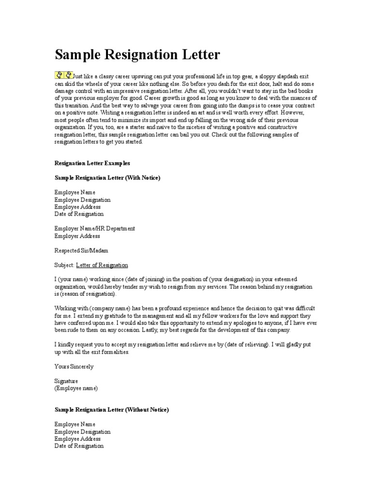 Sample Resignation Letter | Download Free PDF | Business