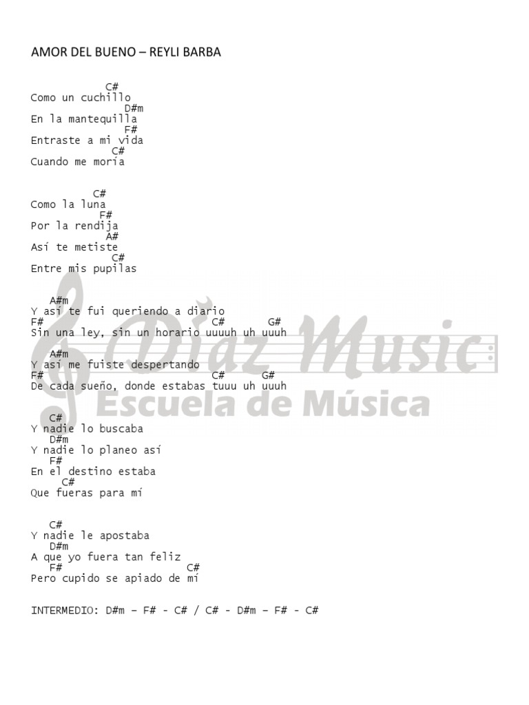 Amor del Bueno - Reyli Barba: Letra y Acordes | PDF