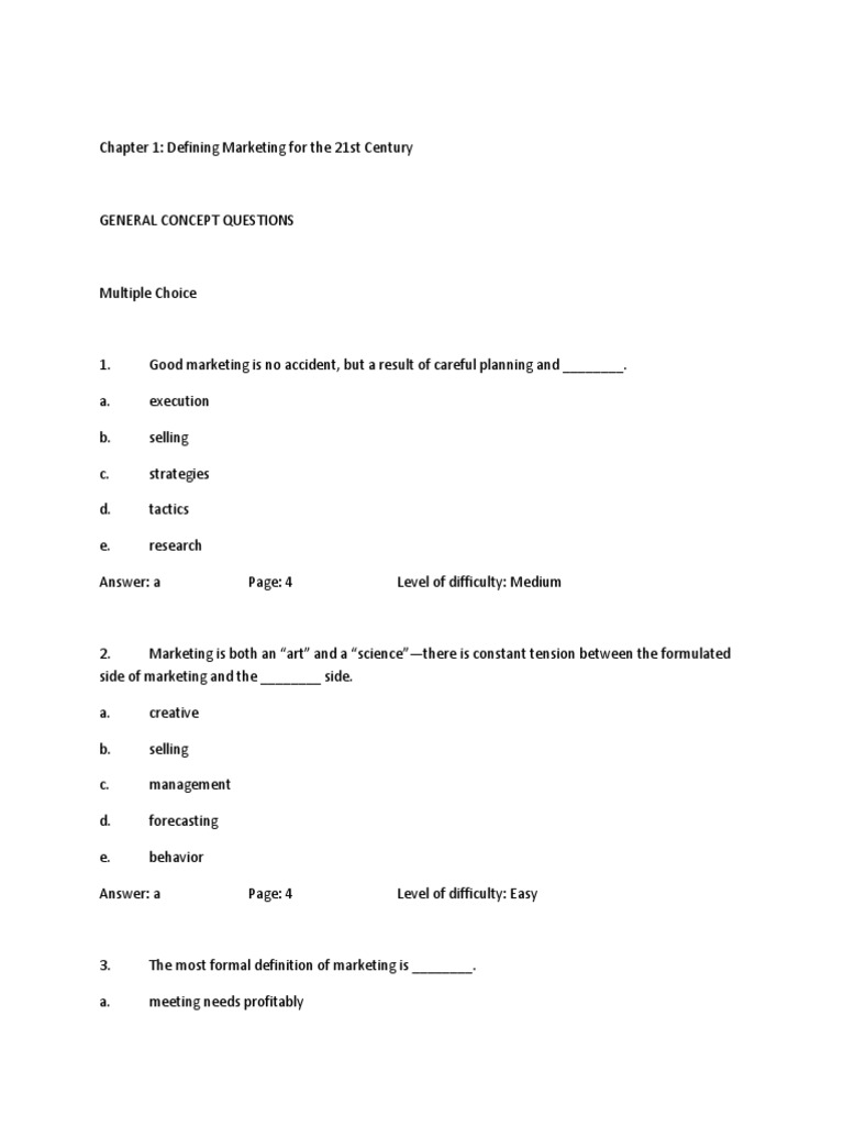 Marketing Management Quiz Questions | PDF | Marketing | Sales