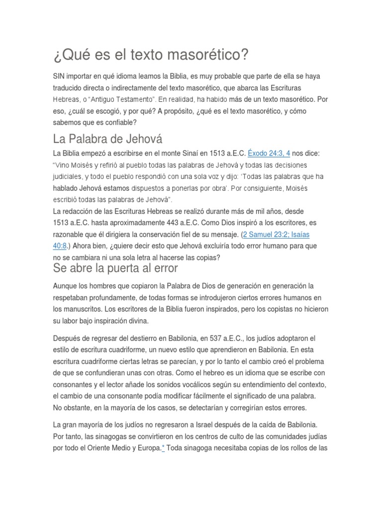 El origen y desarrollo del texto masorético: una historia de ...