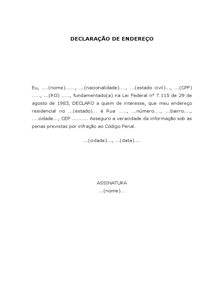 Declaração De Endereço Word _ Como fazer uma declaração de trabalho (15 ...