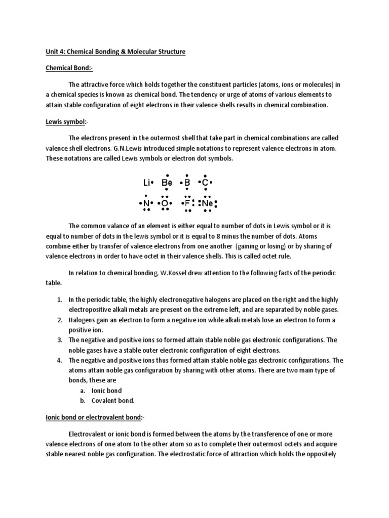 Unit 4 Chemical Bonding & Molecular Structure | PDF | Ionic Bonding ...