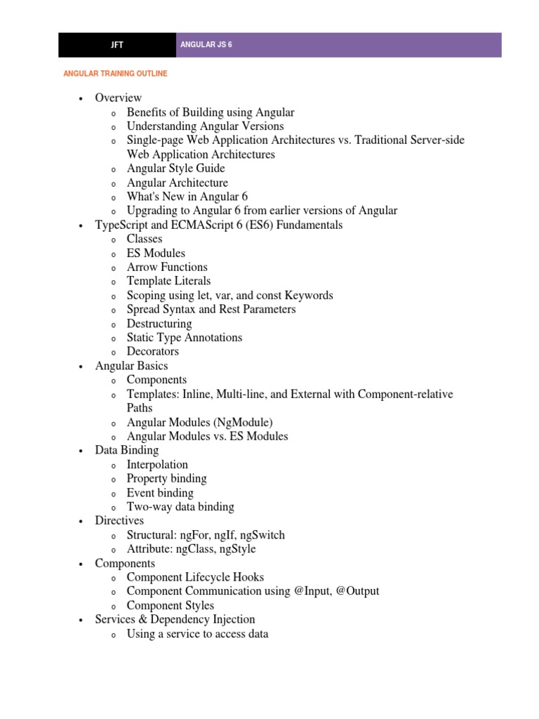 JFT AngularJs Syllabus | PDF | Angular Js | Web Development