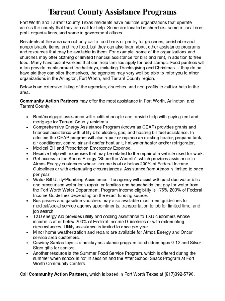 Tarrant County Assistance Resources | PDF | Homelessness | Temporary ...