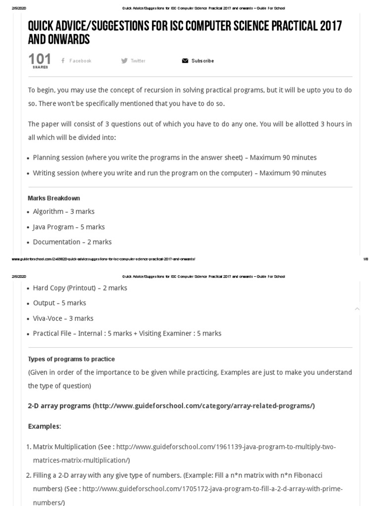 Quick Advice - Suggestions For ISC Computer Science Practical 2017 and ...