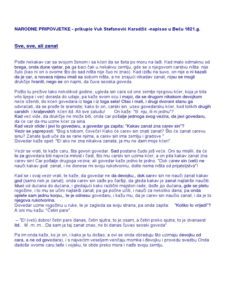 NARODNE PRIPOVJETKE - docxSVE SVE ALI ZANAT | PDF
