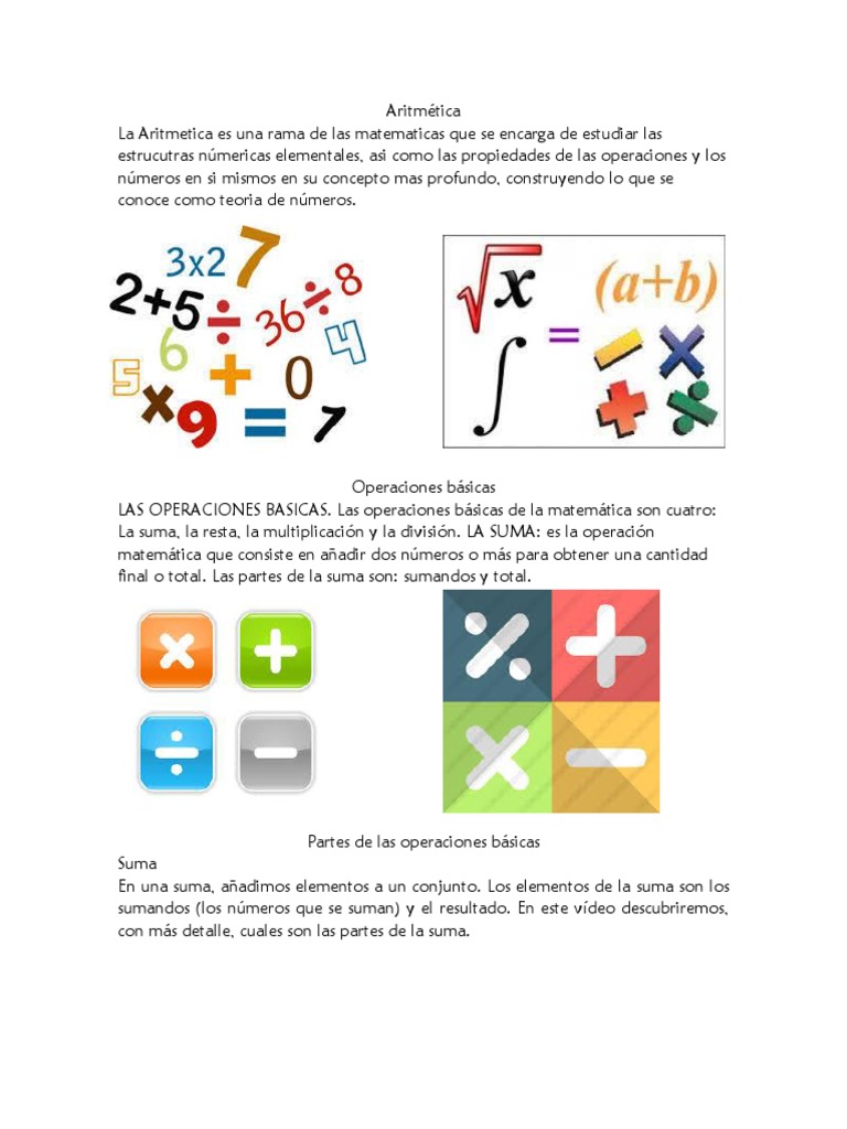 Aritmética Operaciones Basicas y Sus Partes | PDF