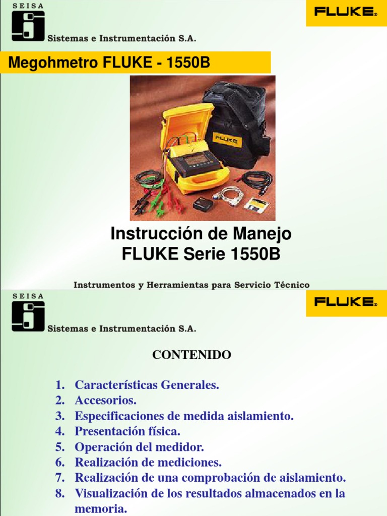 Presentación Instrucción de Manejo Fluke 1550 | PDF | Aislador (Electricidad) | Corriente eléctrica