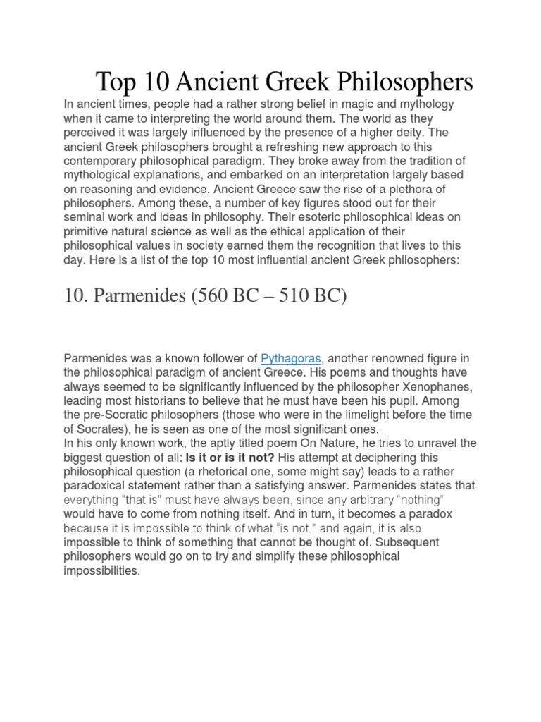 Top 10 Ancient Greek Philosophers | PDF | Ancient Greek Philosophy | Plato