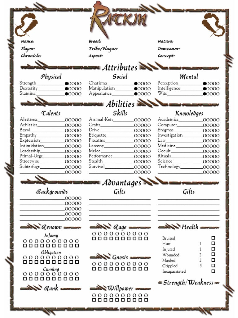 Werewolf Character Sheet