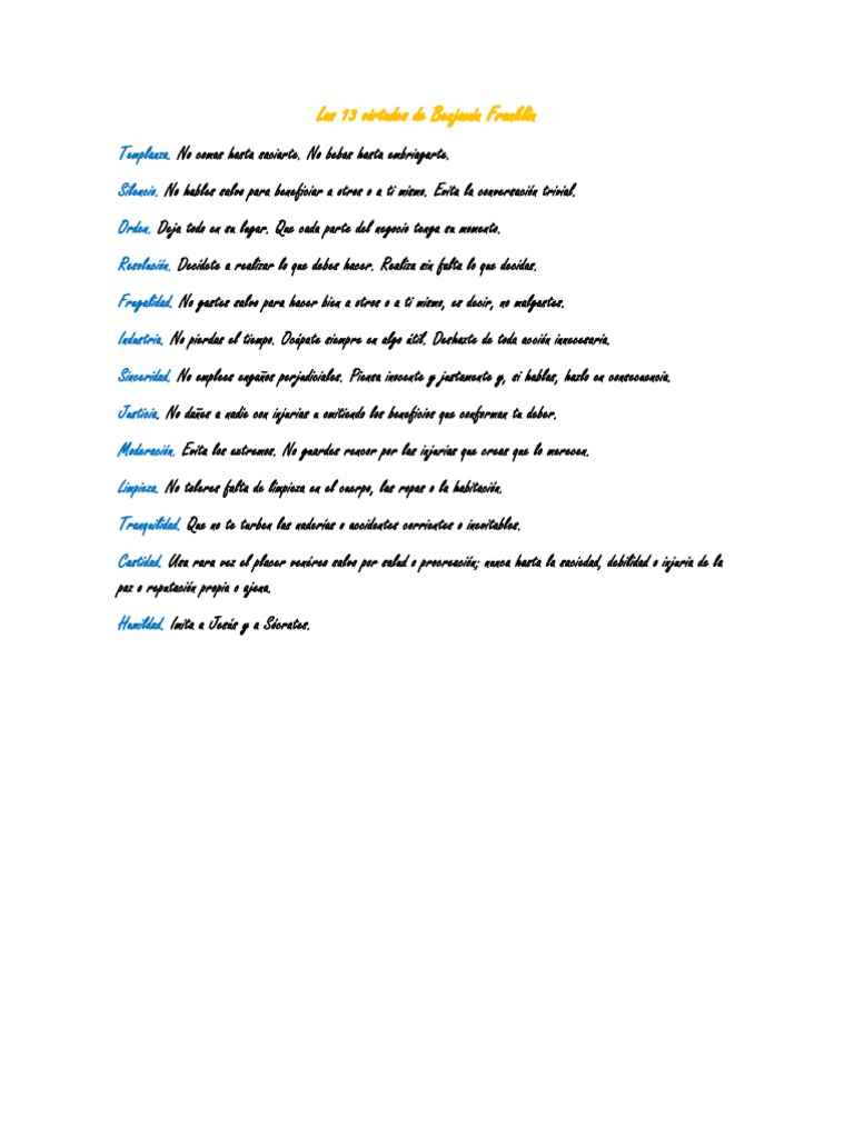 Las 13 Virtudes de Benjamín Franklin | PDF