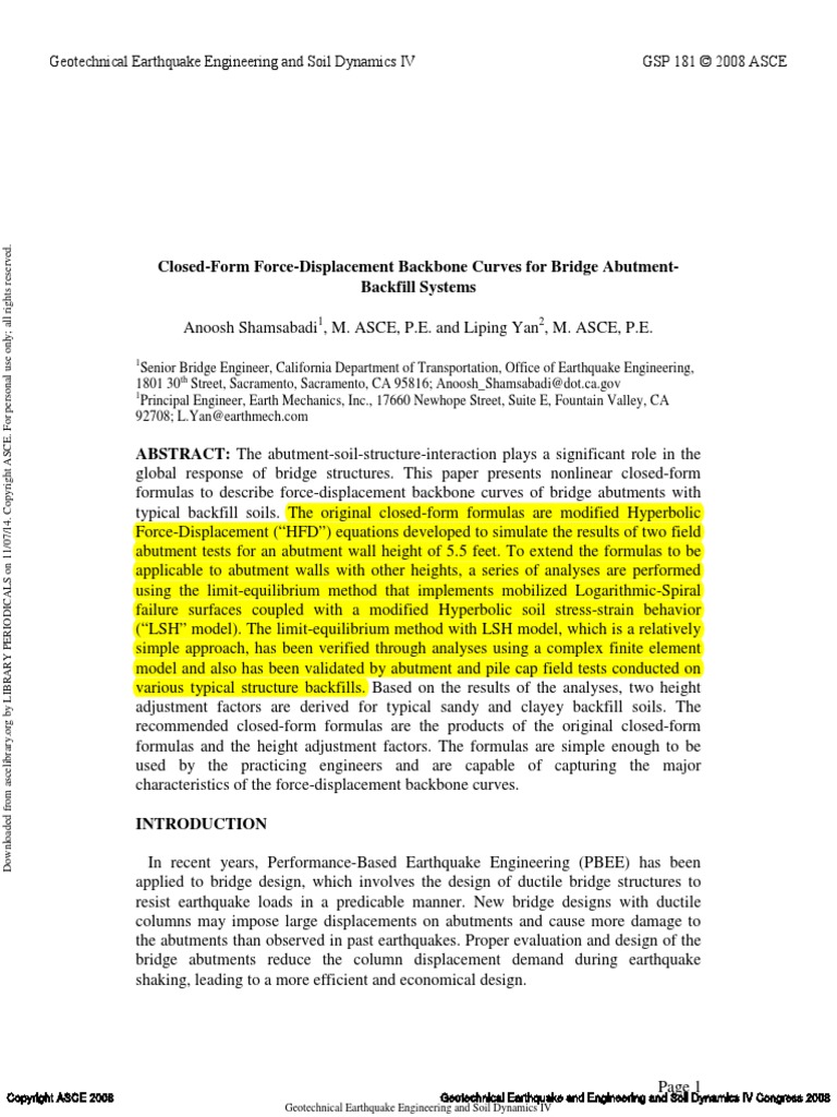 Shamsabadi Model - Closed-Form Force-Displacement Backbone Curves For ...