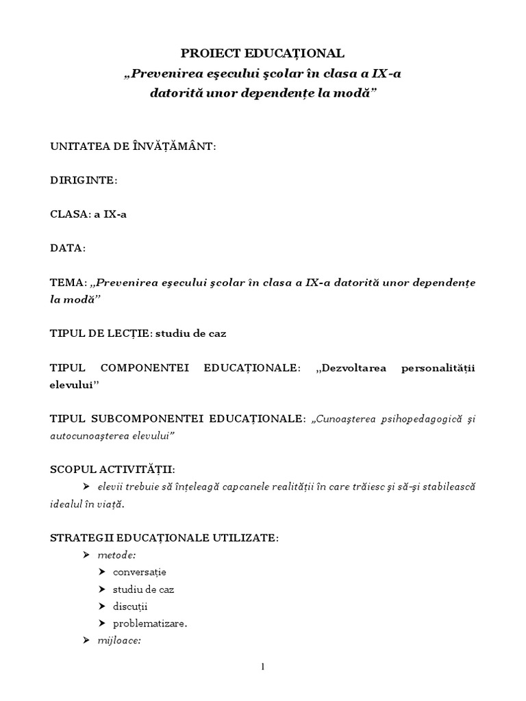 Proiect Prevenire Esec Scolar PDF | PDF