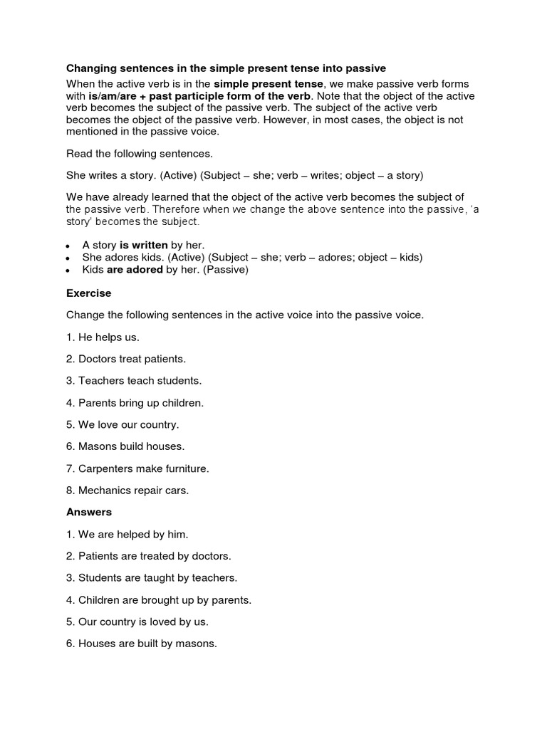 Changing Sentences in The Simple Present Tense Into Passive | PDF ...