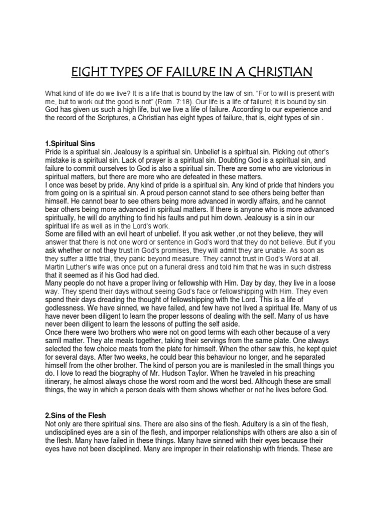 8 Types of Failure in A Christian | PDF | Ten Commandments | Sin
