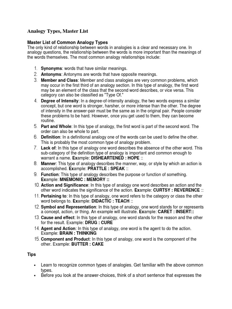 A Analogy Types | PDF | Analogy | Test (Assessment)
