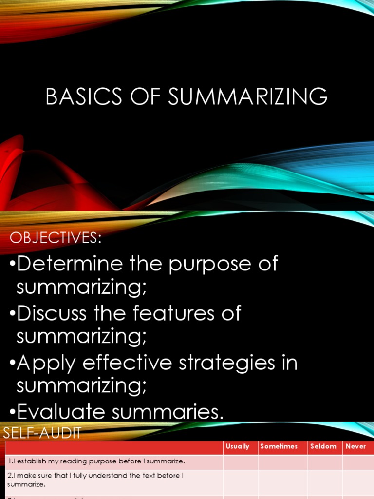 Basics of Summarizing | PDF | Syntax | Information