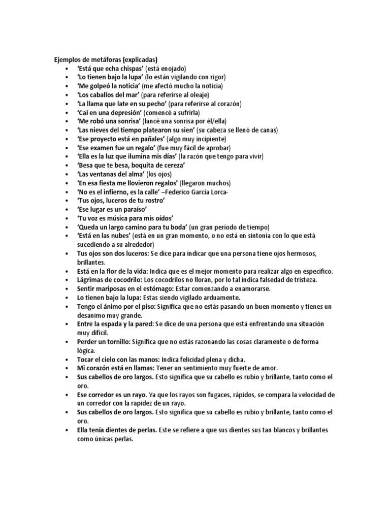 Ejemplos de Metáforas | PDF | Amor