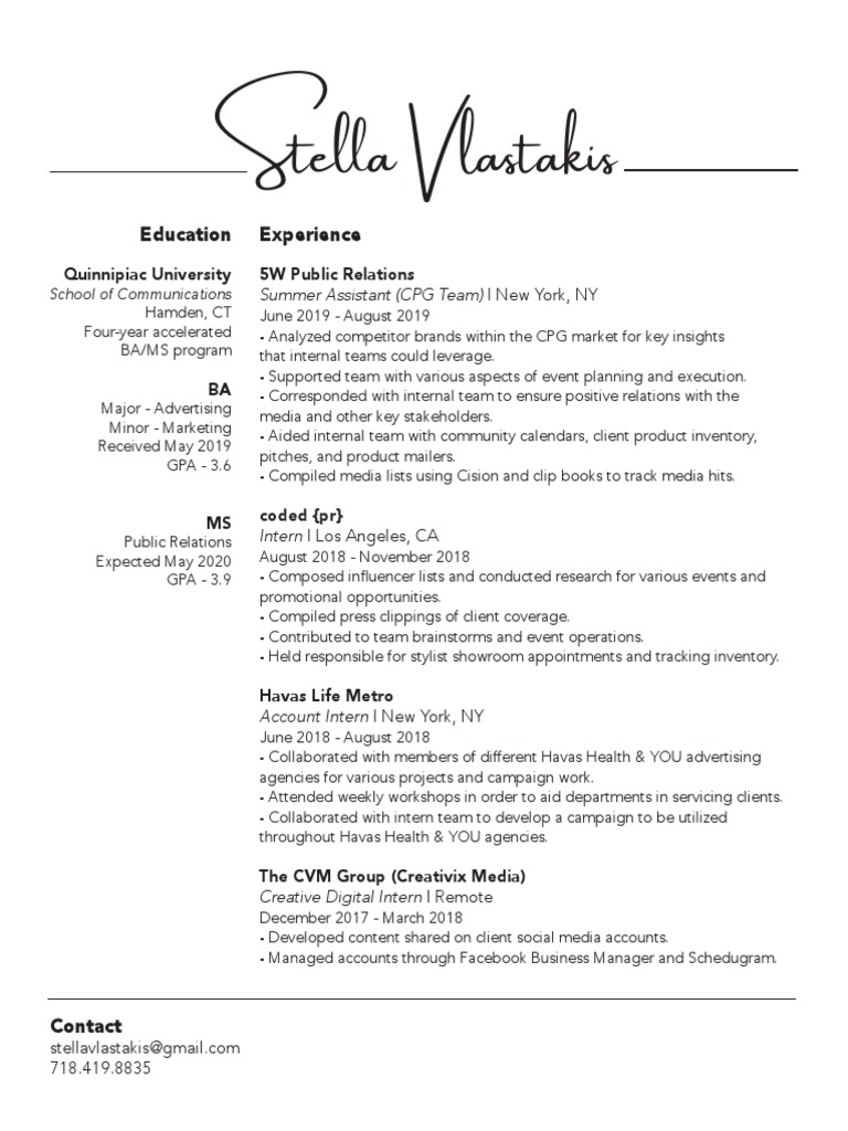 Stella Vlastakis Resume | PDF | Public Relations | Promotion And ...
