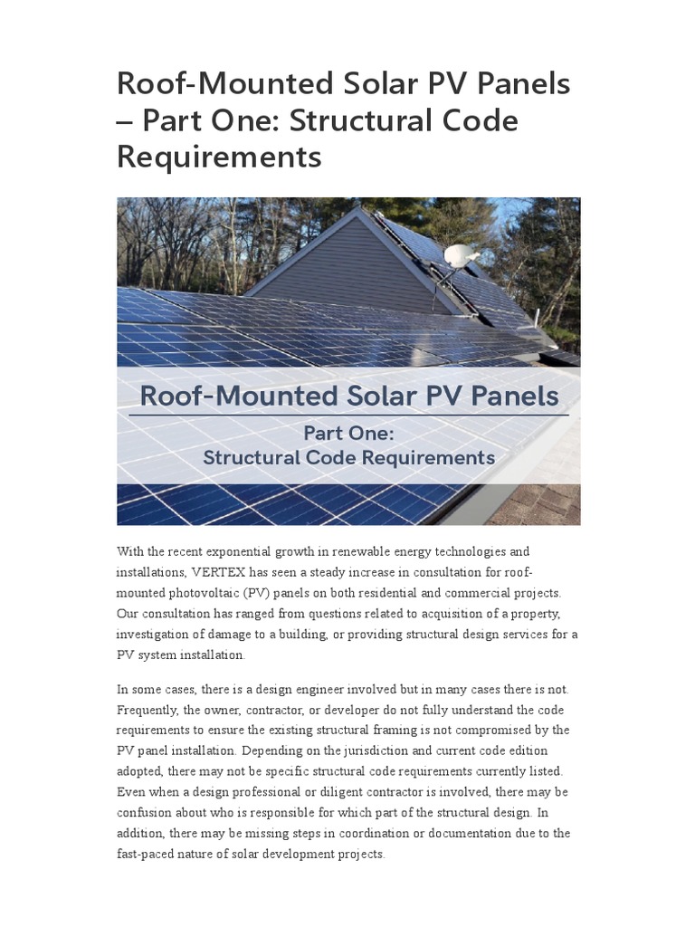 Roof-Mounted Solar PV Panels - Part One - Structural Code Requirements ...