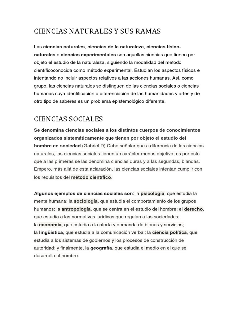 Ciencias Naturales y Sus Ramas | PDF | Ciencias sociales | Física