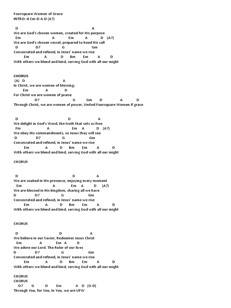 Foursquare Women of Grace Song | PDF