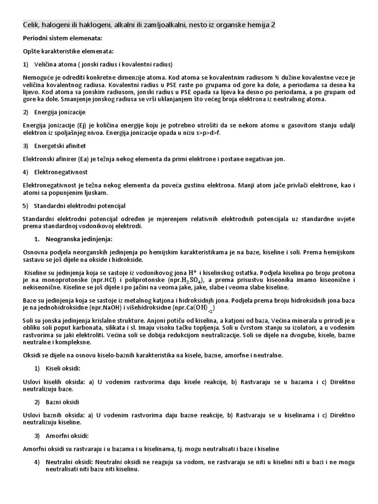 Hemija 2 Kolokvijum 2 | PDF