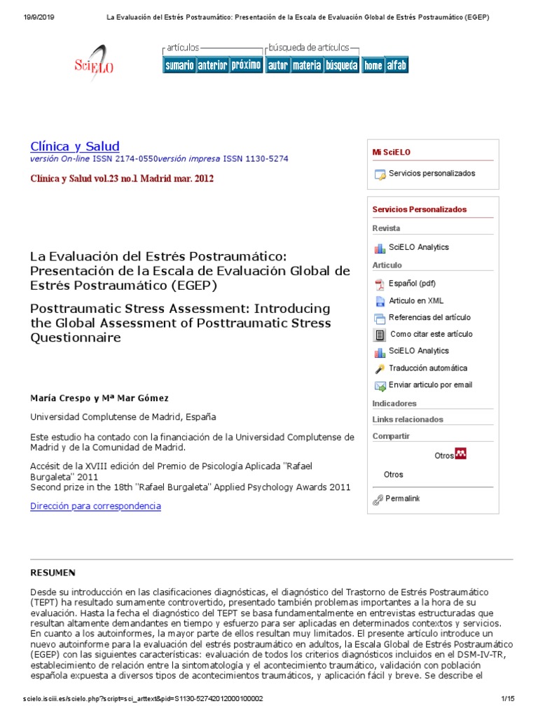 La Evaluación Del Estrés Postraumático - Presentación de La Escala de Evaluación Global de ...
