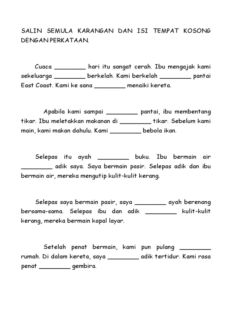 Salin Semula Karangan Dan Isi Tempat Kosong Dengan Perkataan | PDF