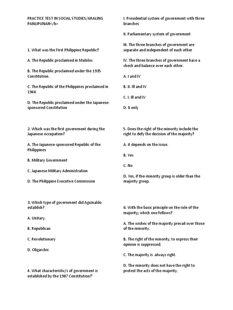 Social Studies Practice Test Questions | PDF | Search And Seizure ...