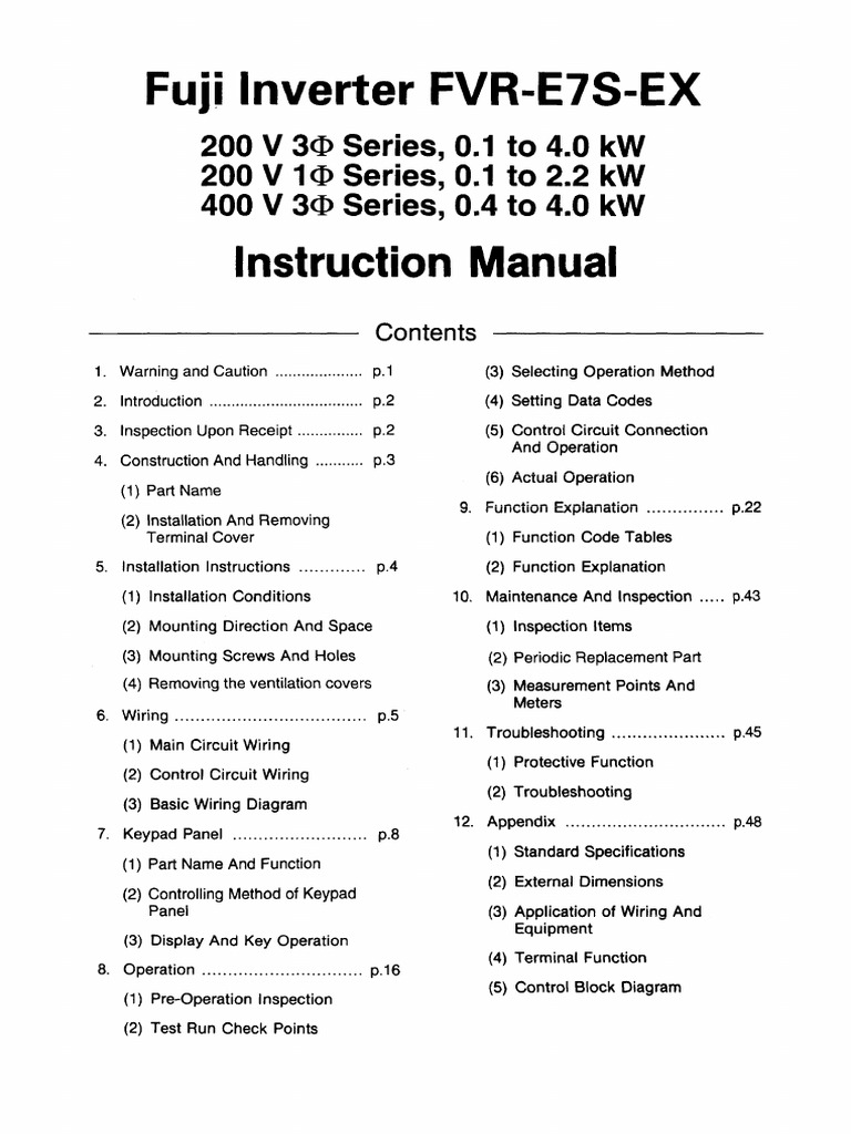 Fuji Inverter Fvr-E7s-Ex - Manual - English PDF | PDF | Power Supply ...