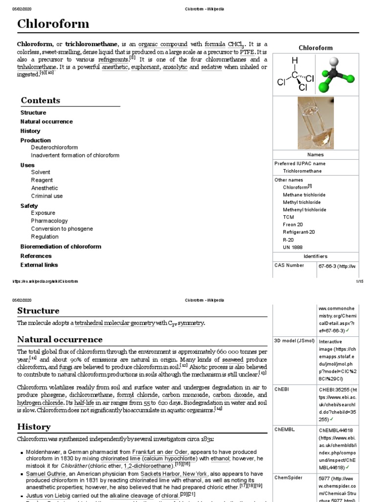 Chloroform - Wikipedia PDF | Download Free PDF | Chloroform | Chemical ...