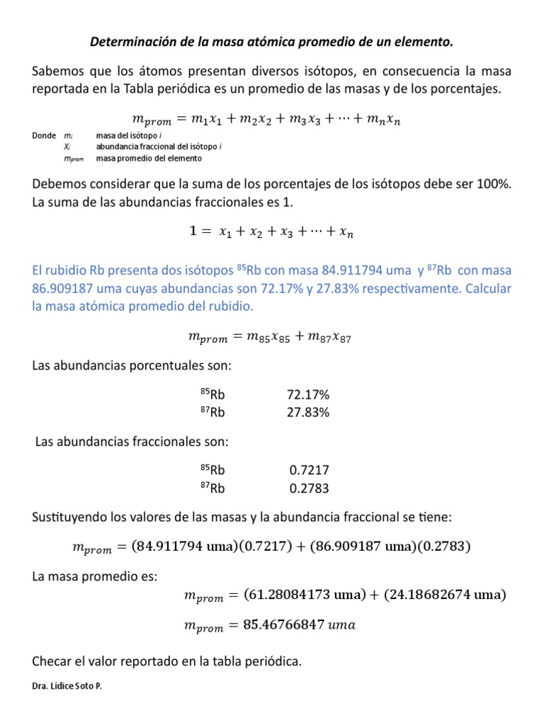 Calculo de Masa Promedio | PDF | Isótopo | Ecuaciones