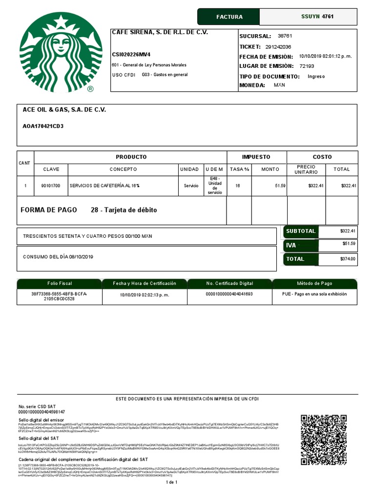 Factura Comida | PDF | Factura | Pagos