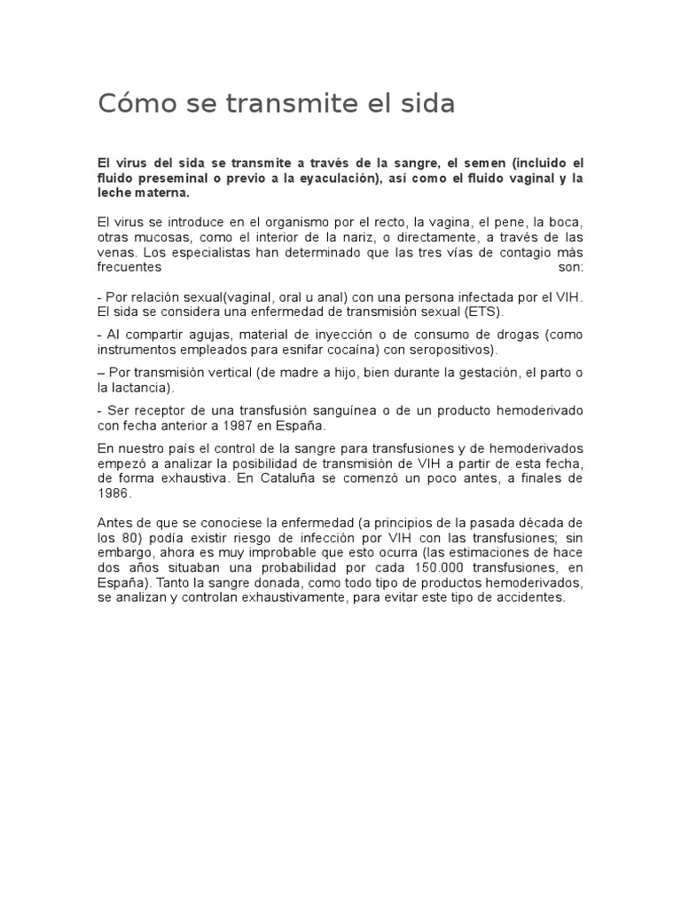 Cómo Se Transmite El Sida - Odt | PDF