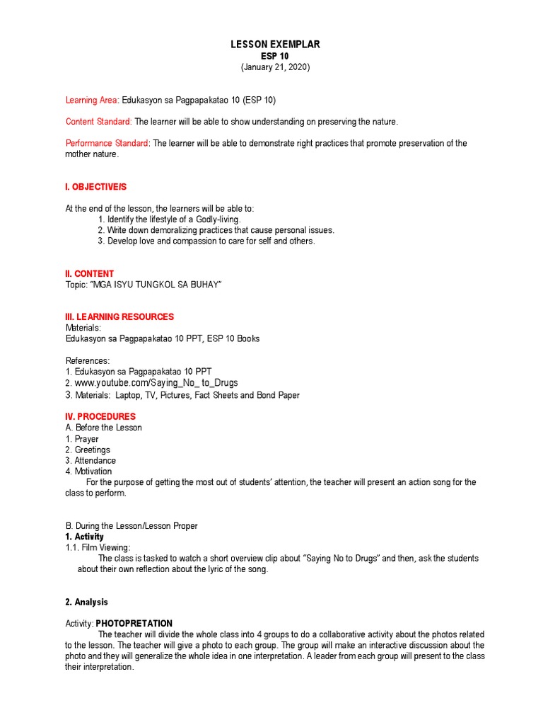 Esp Lesson Plan | PDF | Lesson Plan | Learning