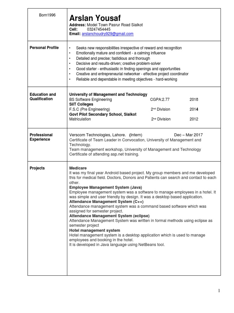 Arslan Yousaf CV | PDF | Net Beans | Applications & Software