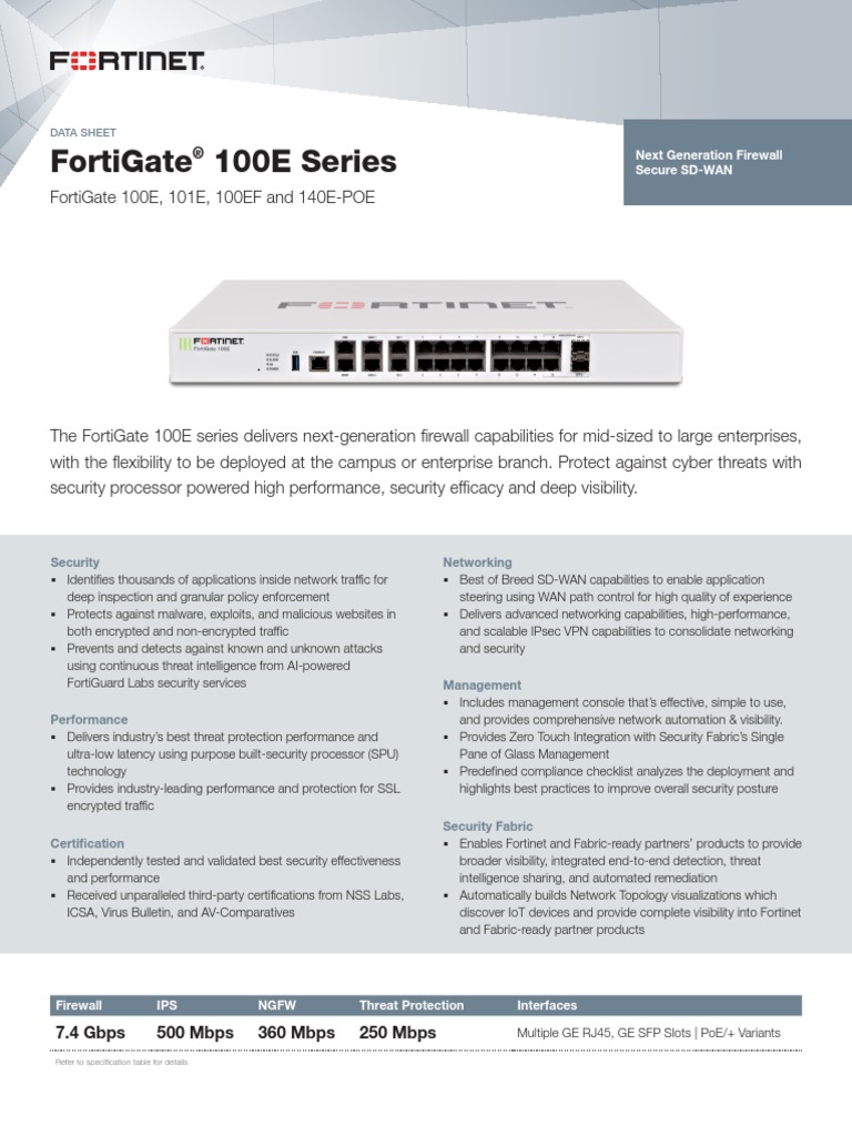 Datasheet FortiGate 100E PDF | PDF | Transport Layer Security ...