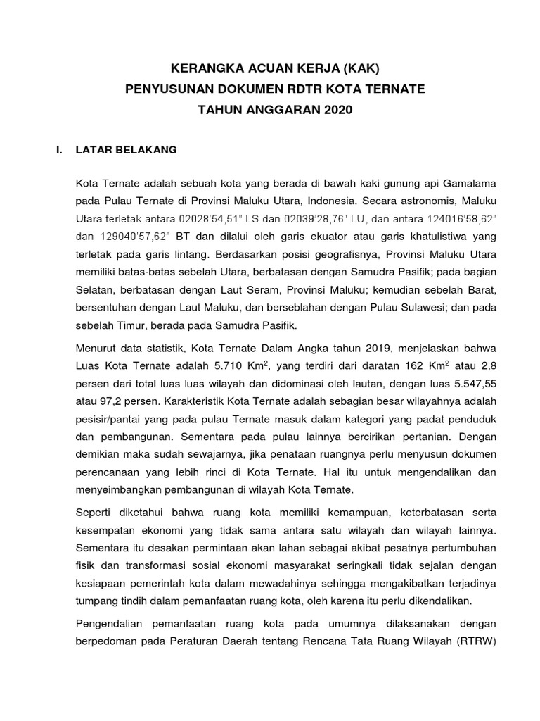 Contoh Kerangka Acuan Kerja RDTR | PDF | Sains & Matematika