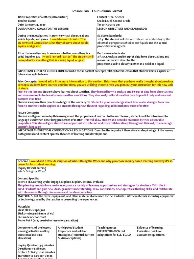 Properties of Matter Lesson Plan | PDF | Inquiry Based Learning ...
