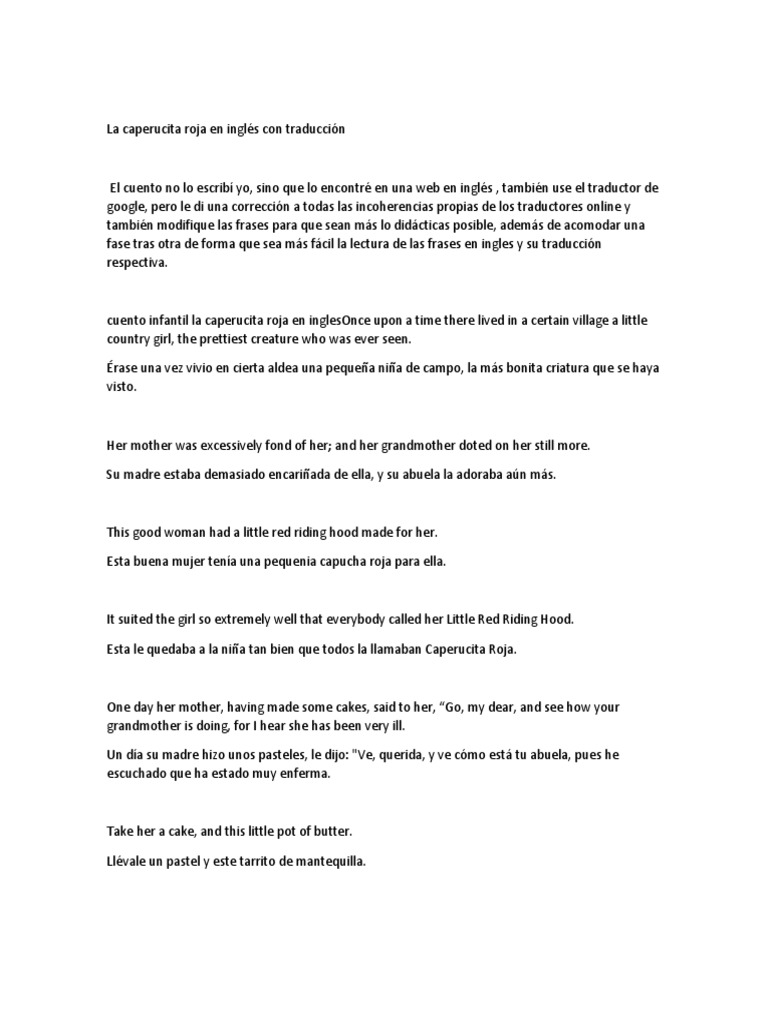 La Caperucita Roja en Inglés Con Traducción | PDF | Hogar, jardinería y ...