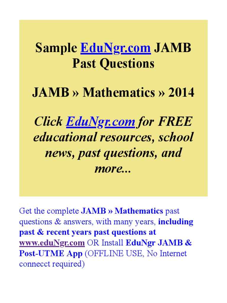 JAMB Mathematics Past Questions EduNgr Sample PDF | PDF | Line ...