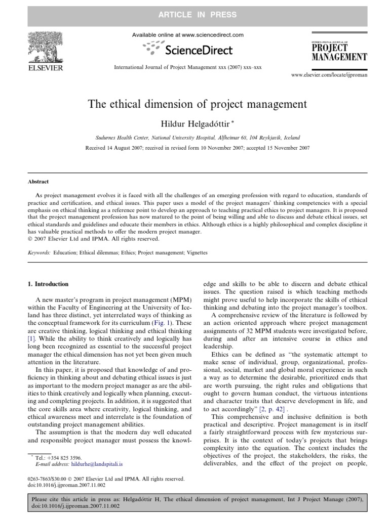 The Ethical Dimension of Project Management | PDF | Virtue Ethics ...